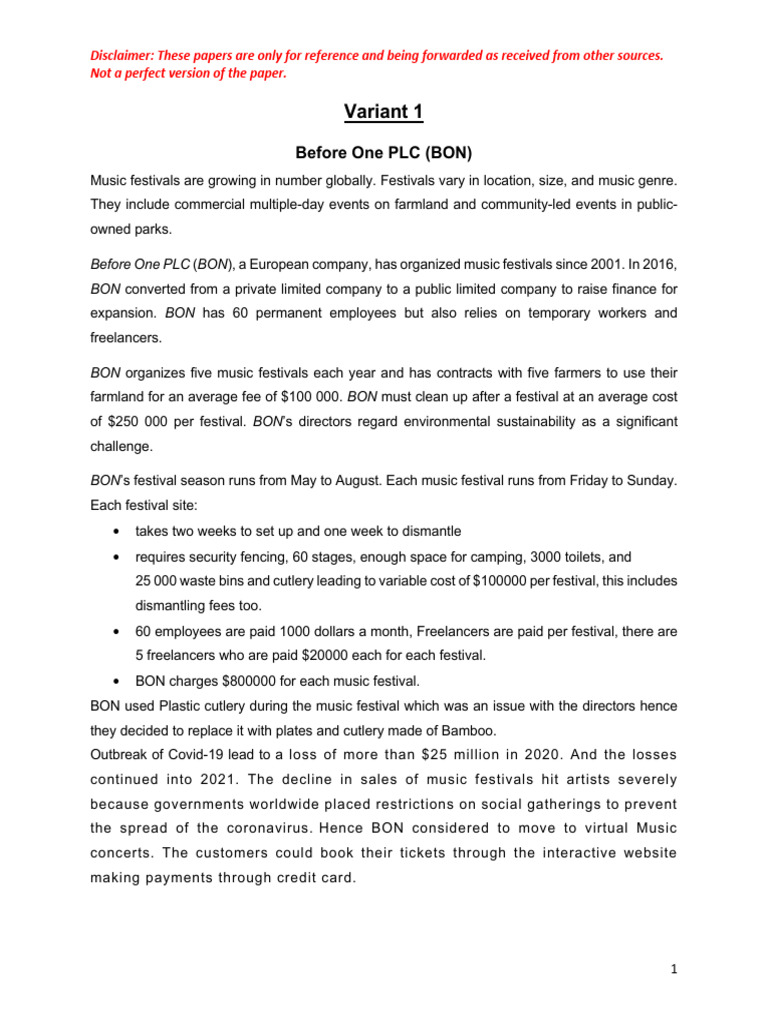 BON 1 (Paper 1) | PDF