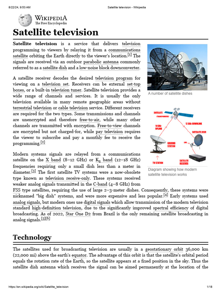 Satellite Television - Wikipedia | PDF