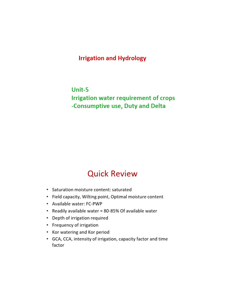 Duty and Delta in Irrigation Management | PDF | Physical Geography ...