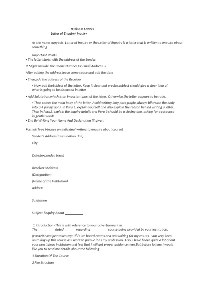 Business Letters 2023-24 Class 10 | PDF