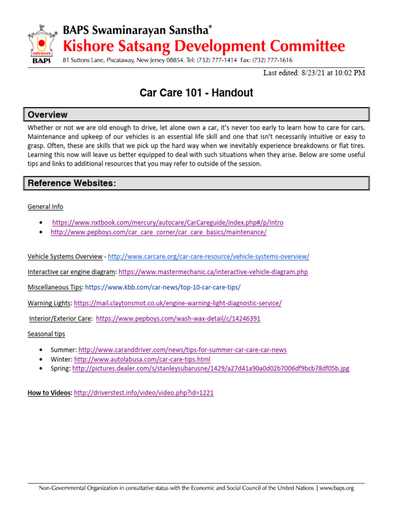 Car Care 101 Handout | PDF