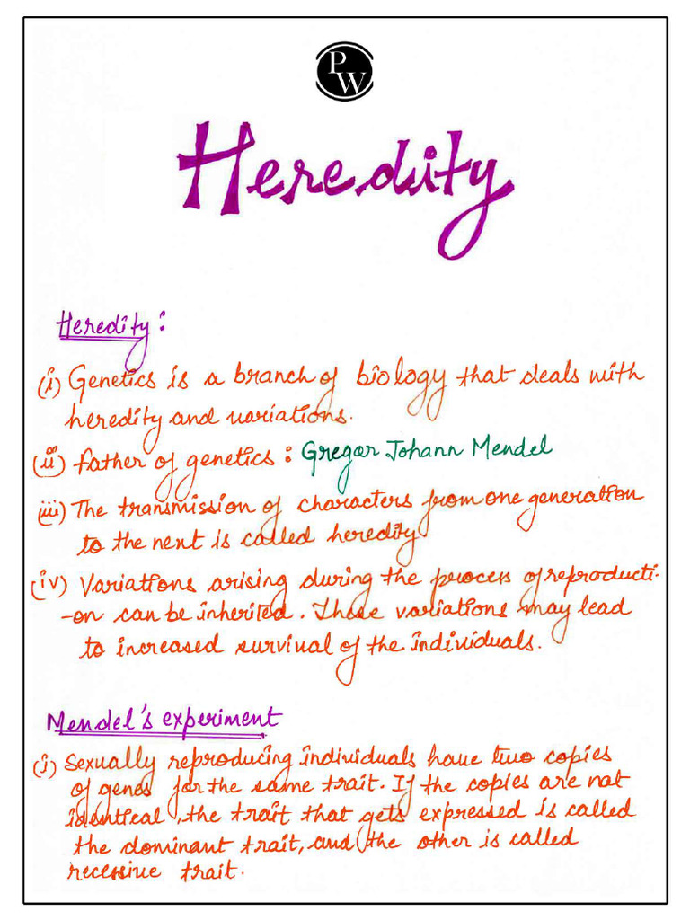 Heredity - Short Notes - WARRIOR SERIES CLASS-10TH | PDF