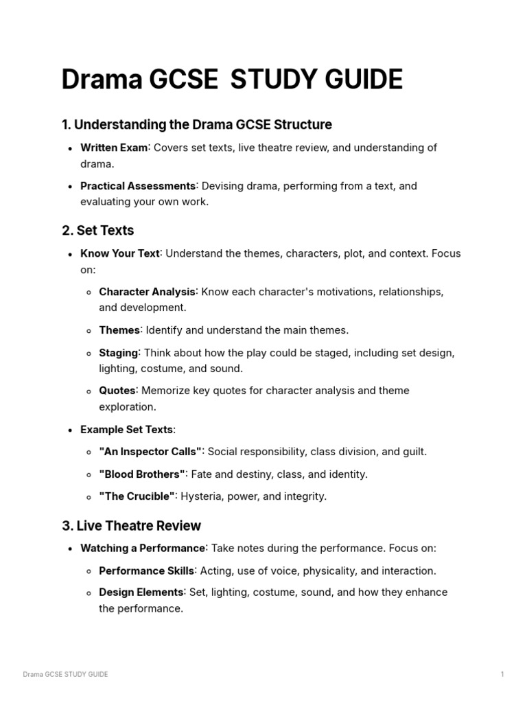 Drama GCSE STUDY GUIDE | PDF