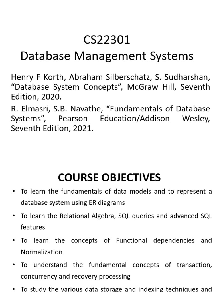 Unit 1 - DBMS CS22301 | PDF