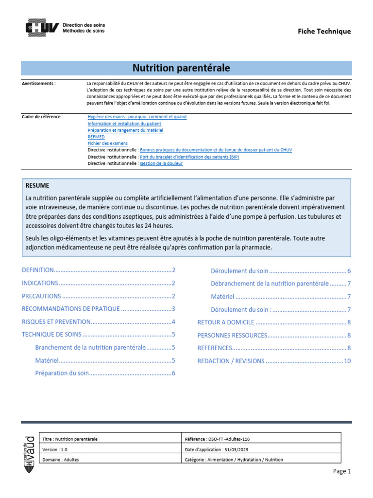 MDS Nutrition Parenterale DSO-FT - Adultes-116 1.0 | PDF