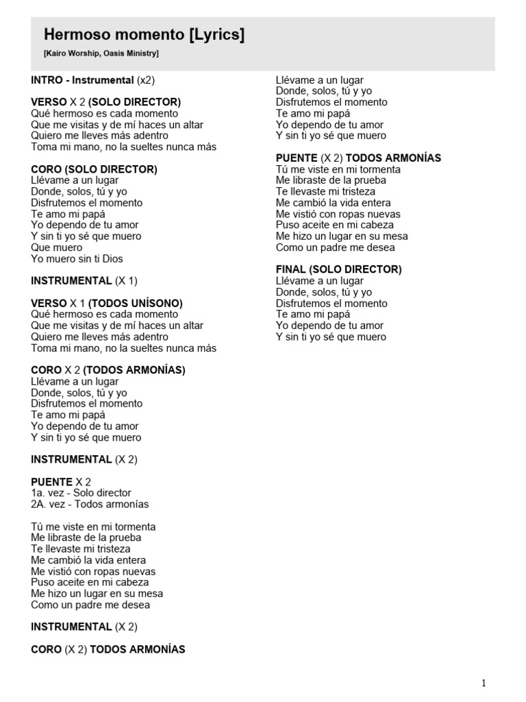 Hermoso Momento - Lyrics | PDF