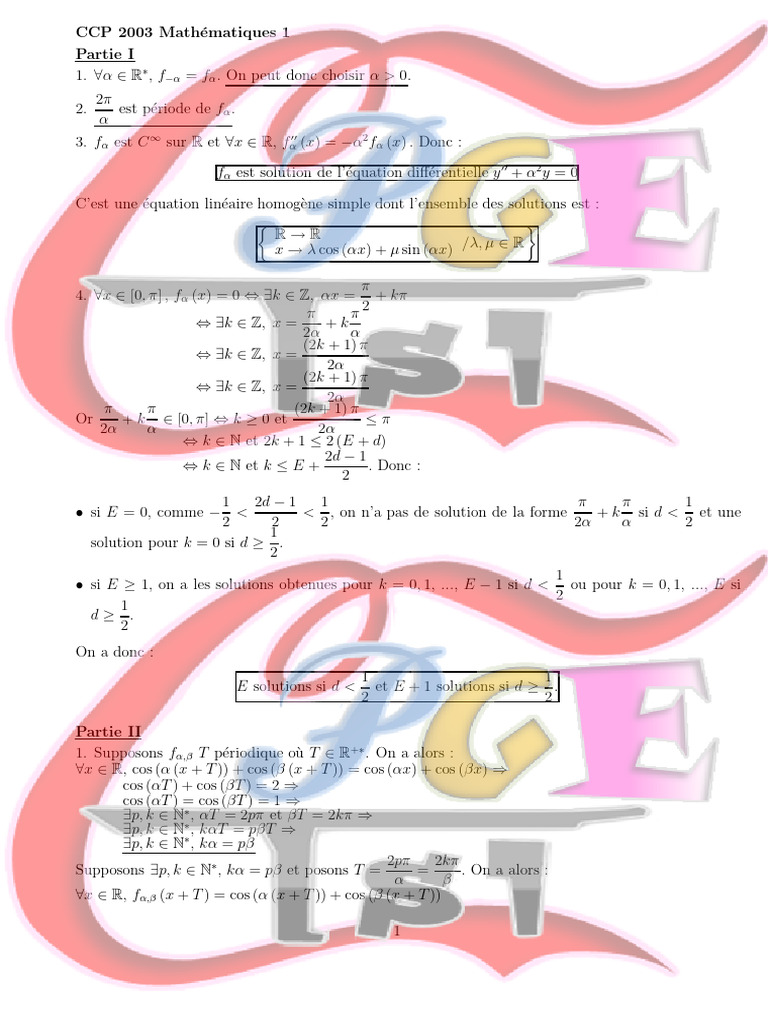 Corrige Maths 1 2003 CCP TSI | PDF