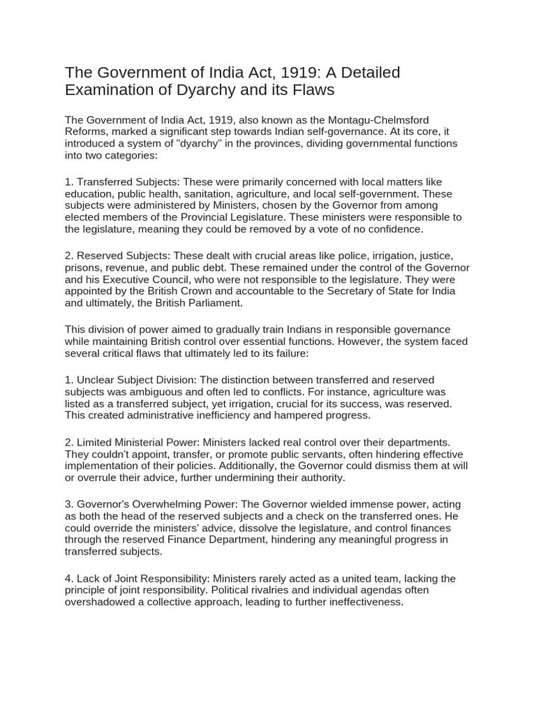 Dyarchy in India | PDF