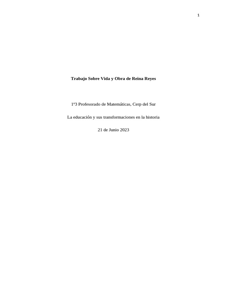 Trabajo Sobre Vida y Obra de Reina Reyes | PDF