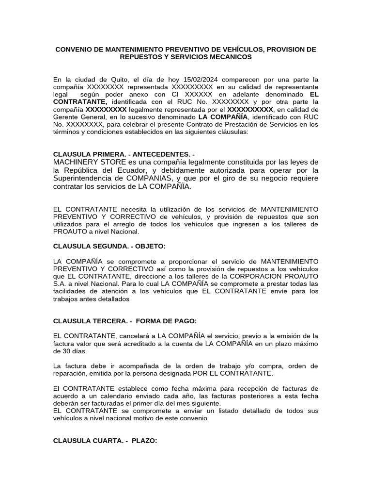 Modelo Convenio Mantenimiento Preventivo | PDF