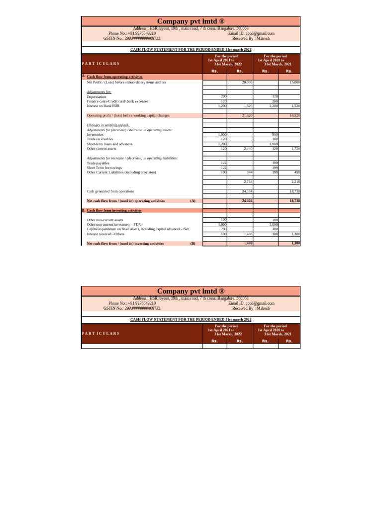 Cash Flow Statement Indirect Method 03 | PDF