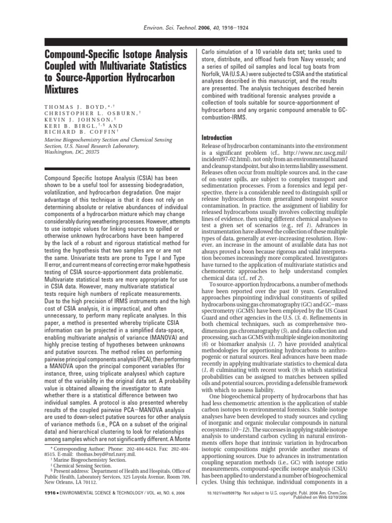 Compound-Specific Isotope Analysis Coupled With Multivariate Statistics To Source-Apportion ...