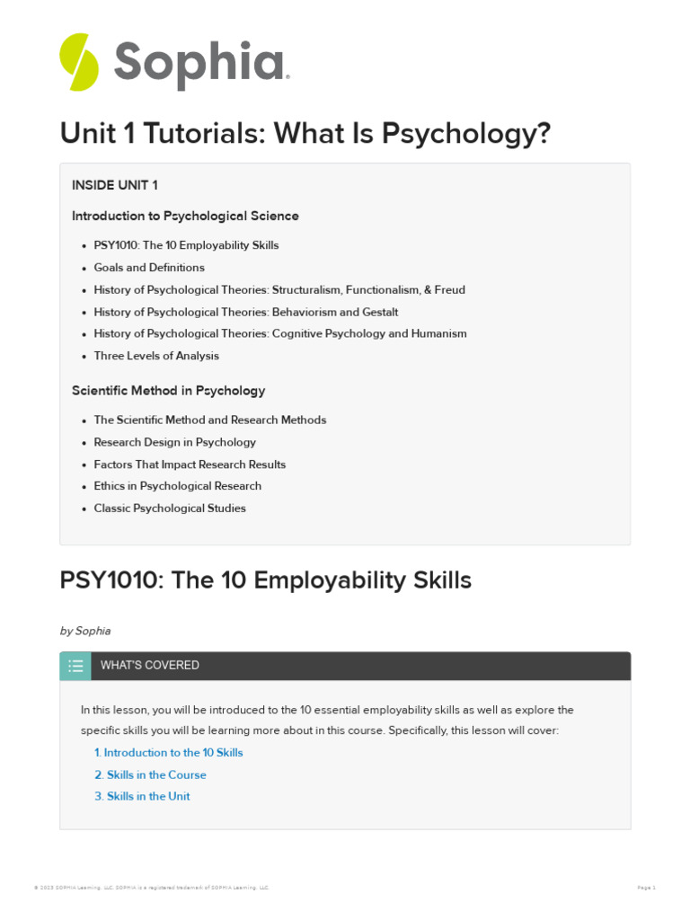 Unit 1 Tutorials What Is Psychology | PDF