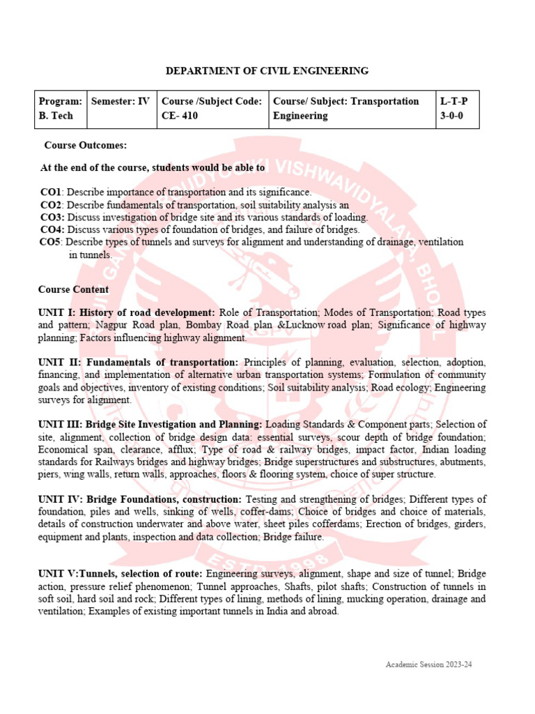 B. Tech. Civil Engineering 5th Sem Syllabus RGPV | PDF