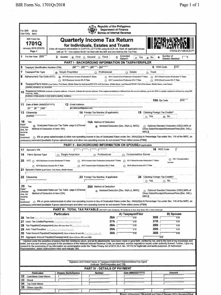 Bir Form 1701q 1stqtr2024 | PDF
