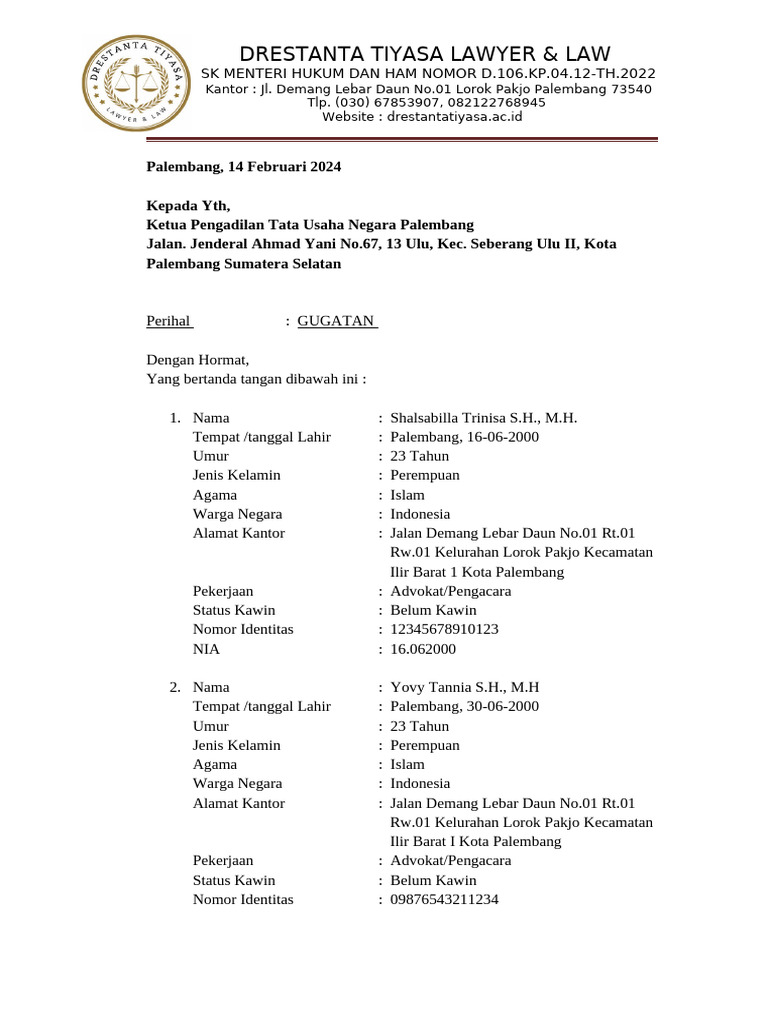 Surat - Gugatan Ptun | PDF