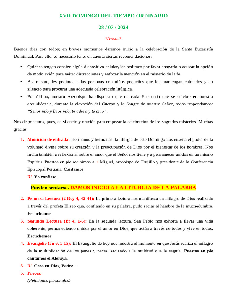 XVII Domingo Del Tiempo Ordinario | PDF