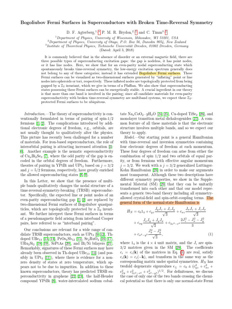 Bogoliubov Fermi Surfaces In Superconductors With Broken Time Reversal Symmetry Pdf