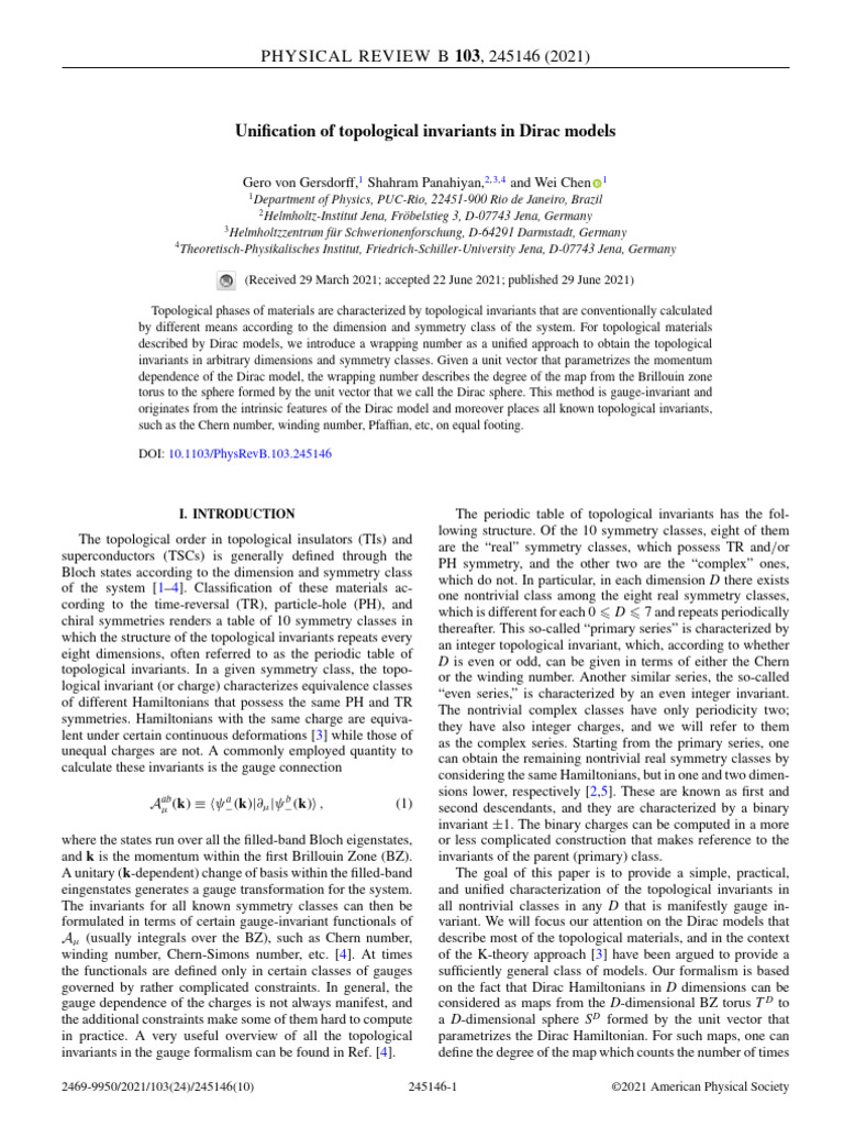 Unification of Topological Invariants in Dirac Models | PDF Unification of Topological Invariants in Dirac Models | PDF