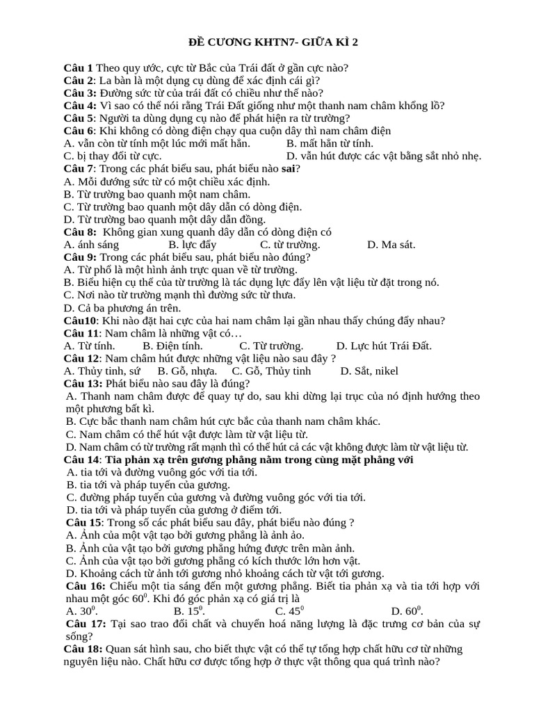 De Cương Giua Hkii - KHTN 7 | PDF