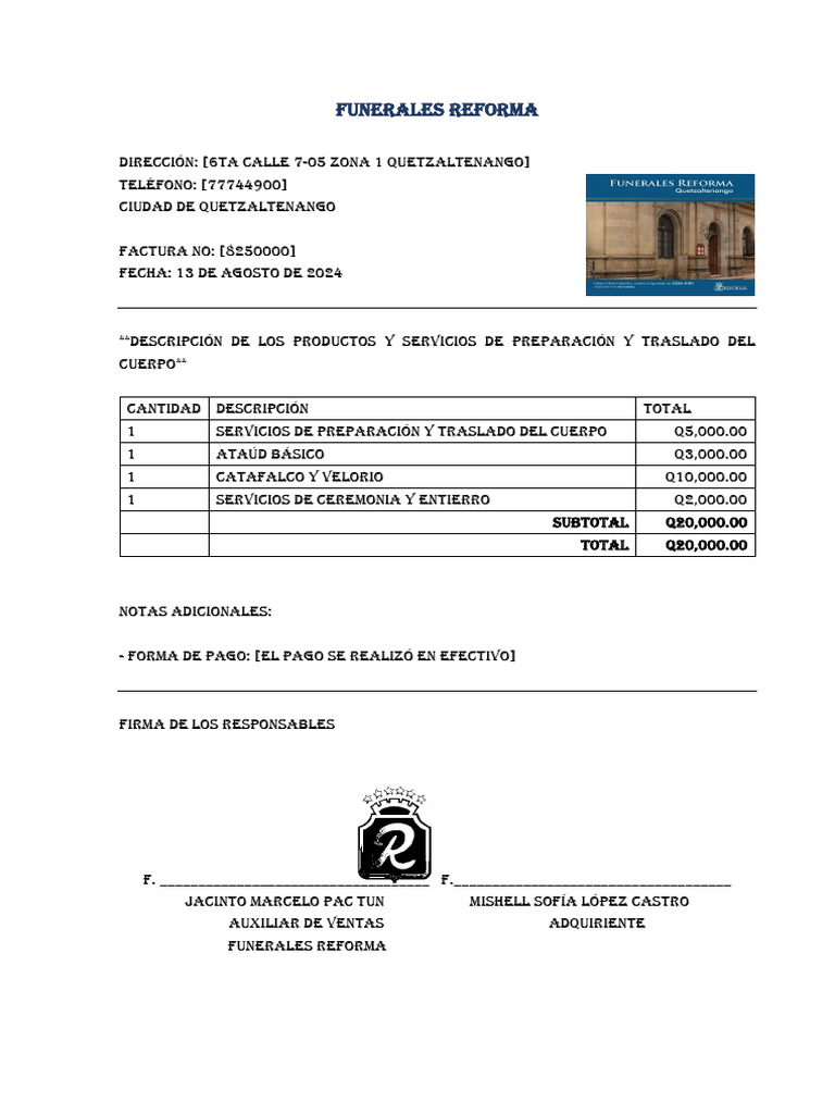 Factura Funeraria 2 | PDF
