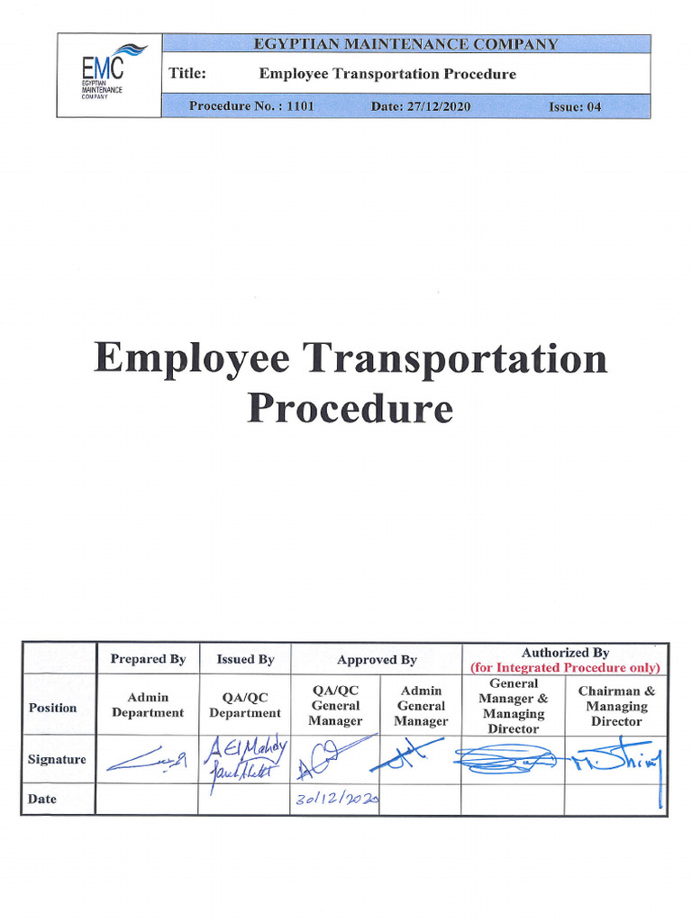 1101 - Employee Transportation Procedure | PDF
