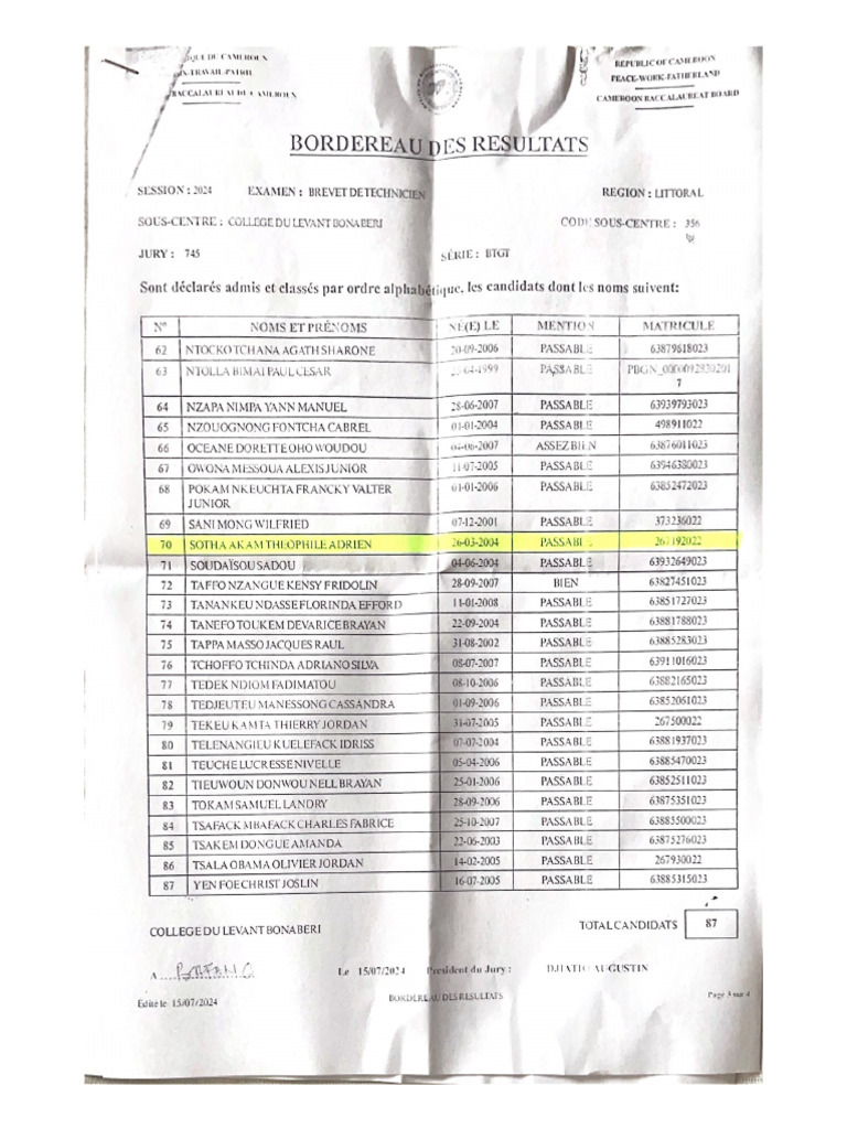 Bordereau Des Resultats | PDF
