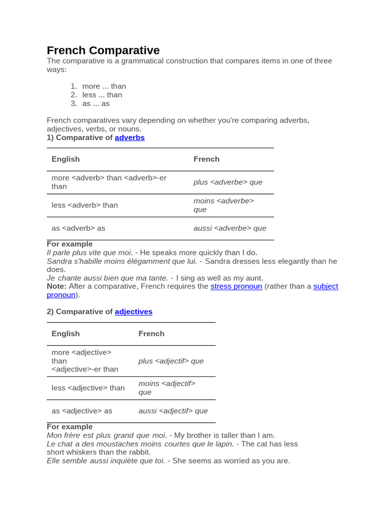 French Comparative | PDF | Adjective | Foreign Language Studies