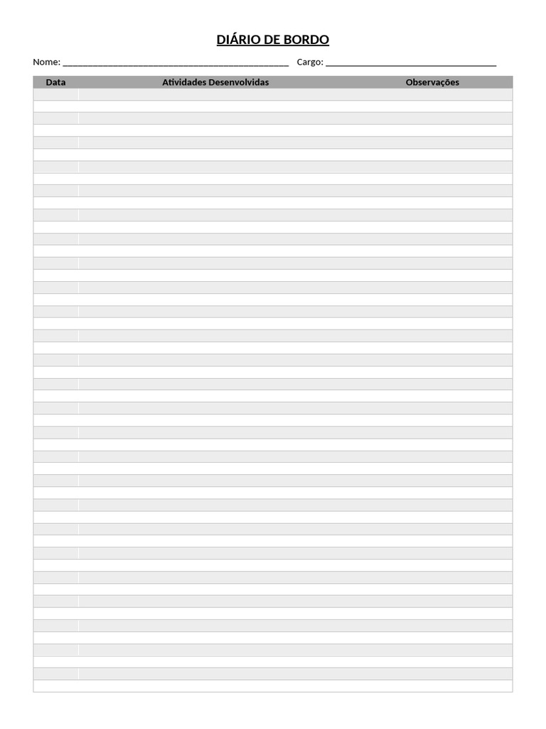 Diário de Bordo - Modelo | PDF