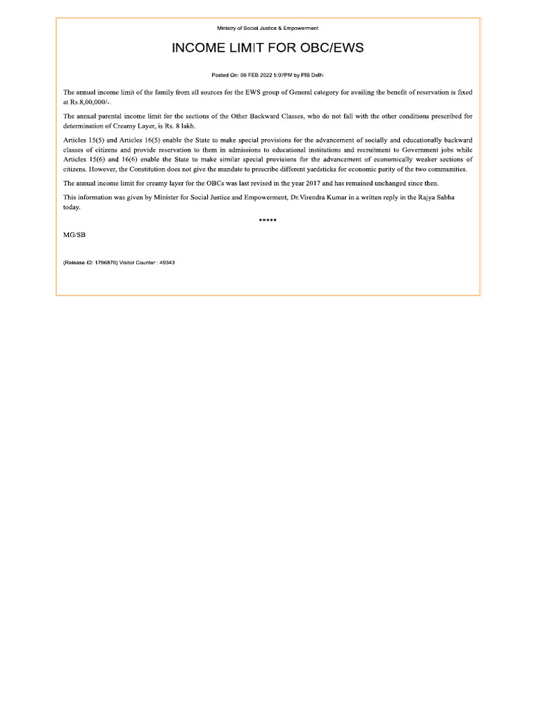 Non Creamy Layer 1 | PDF