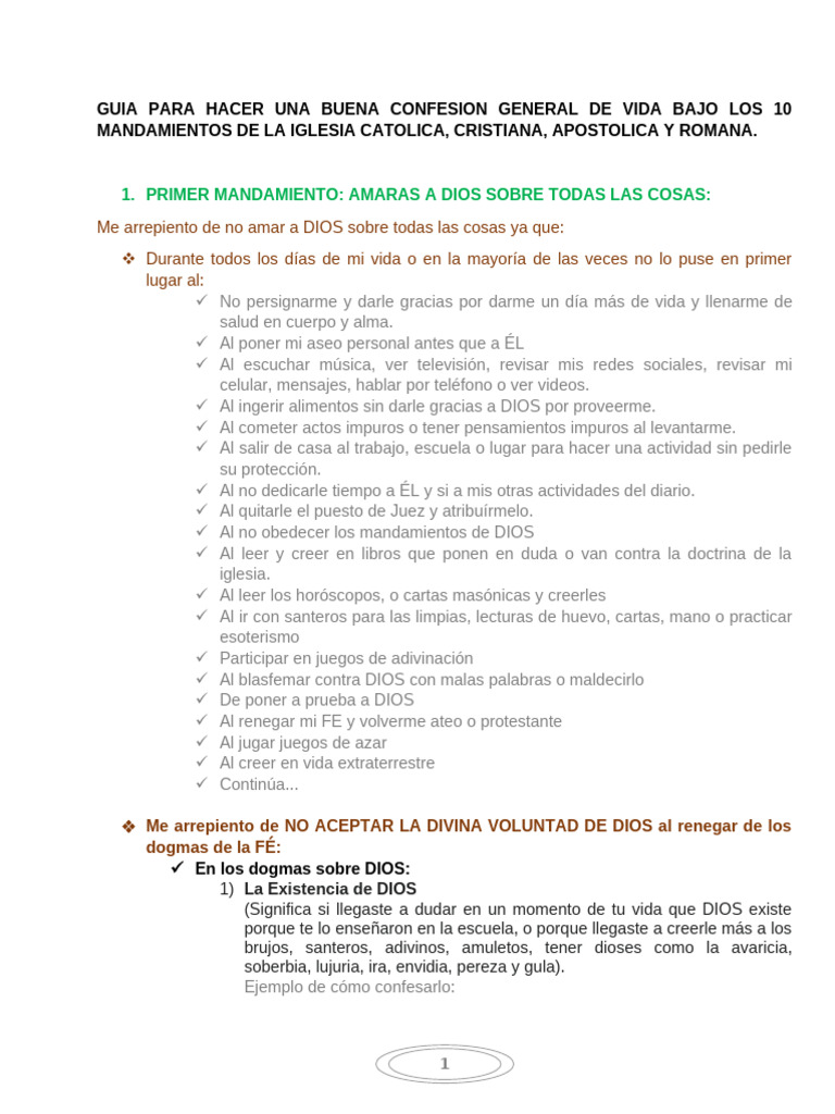 Guía de Confesión según los Mandamientos | PDF | Sacerdote | eucaristía
