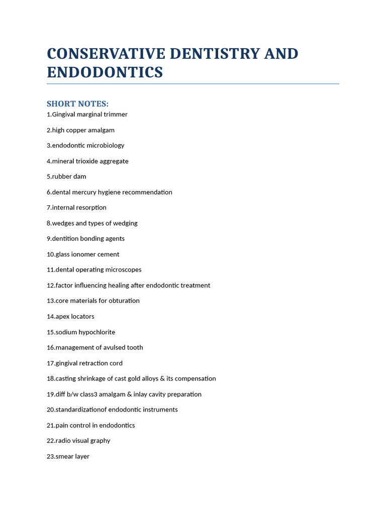 Conservative Dentistry and Endodontics | PDF