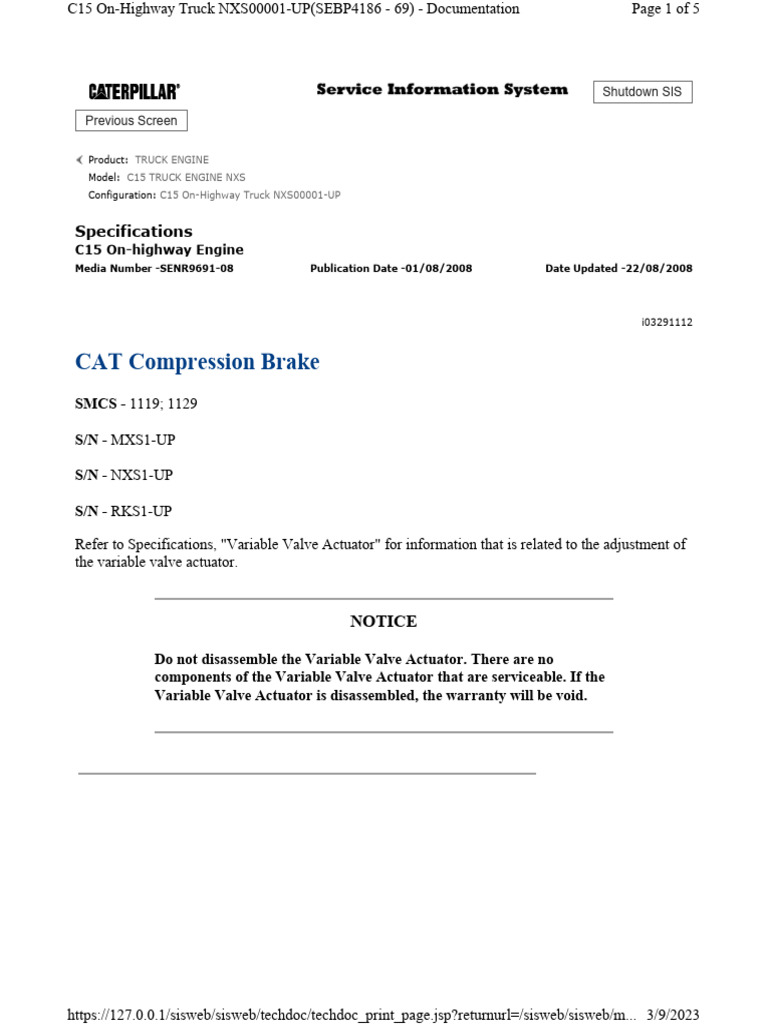 C15 NXS Compression Brake Install | PDF