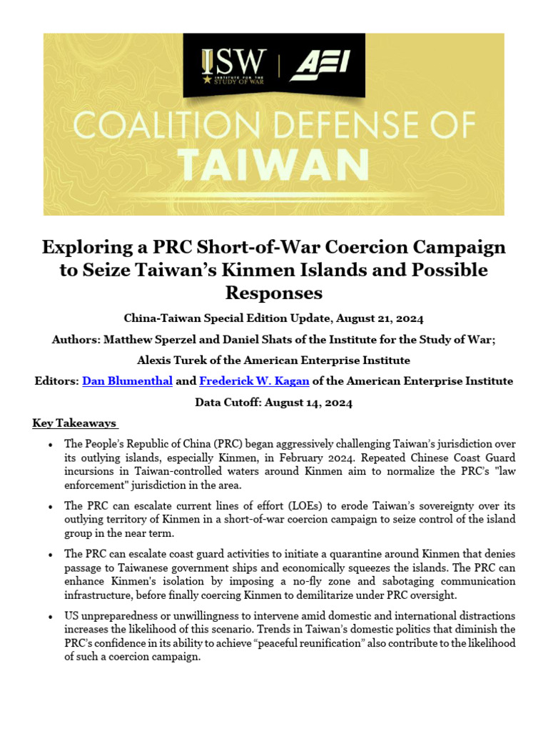 Exploring A PRC Short-of-War Coercion Campaign To Seize Taiwan's Kinmen ...