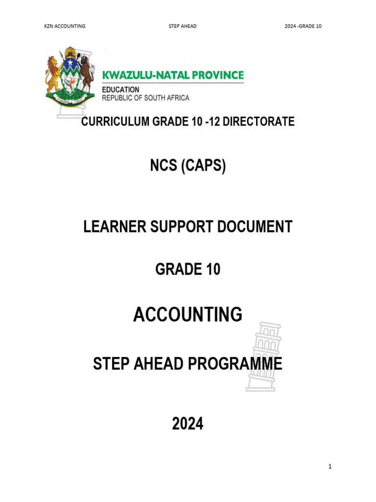 KZN Accounting Grade 10 STEP AHEAD Learner Document 2024 | PDF