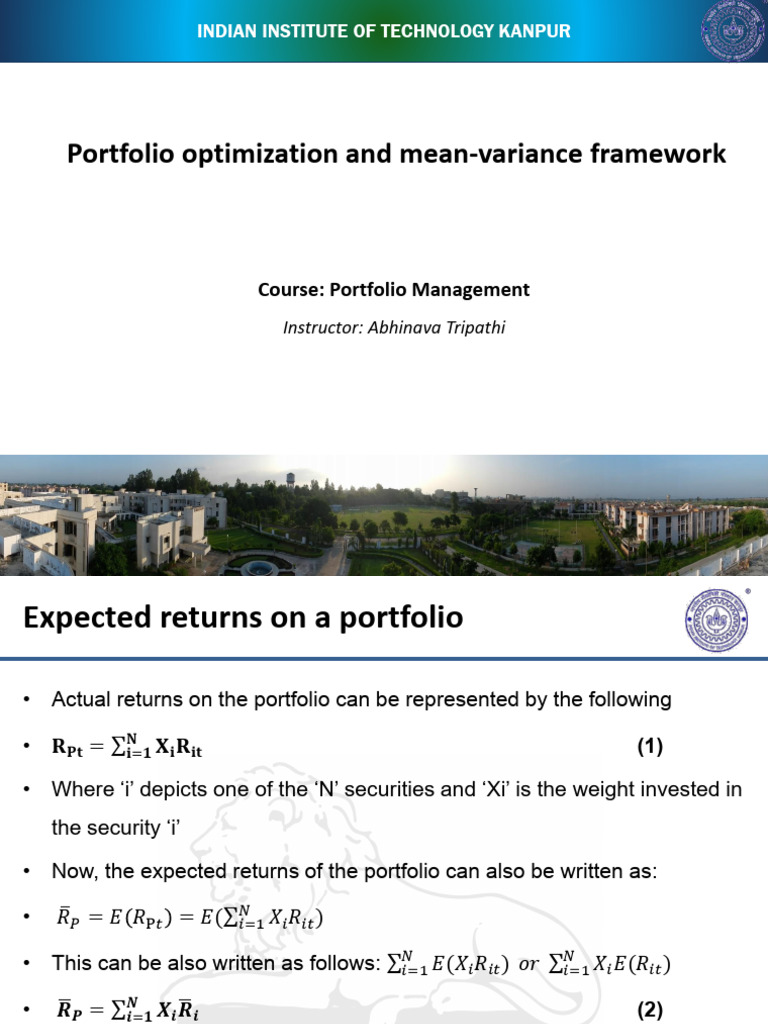 Portfolio Optimization and Mean Variance Framework L1 Final PPT ...