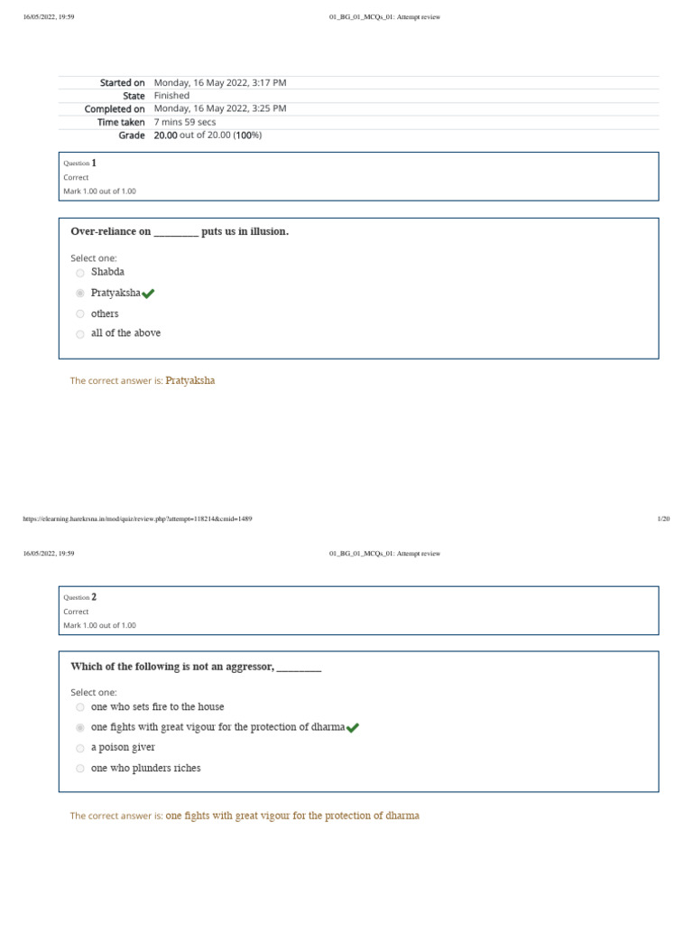 01 - BG - 01 - MCQs - 01 - Attempt Review | PDF | Kurukshetra | Hindu Mythology