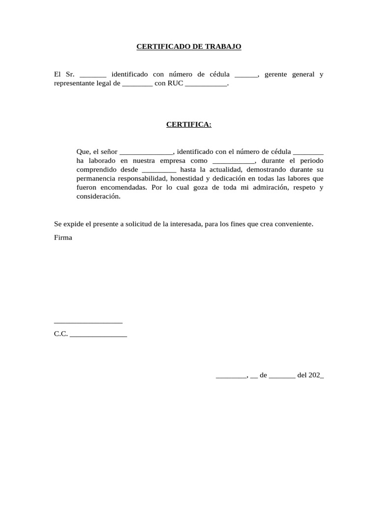 Modelo - Certificado de Trabajo | PDF