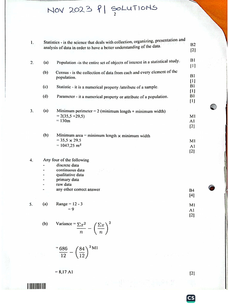 Statistics 2023 p1 4073 Solns | PDF