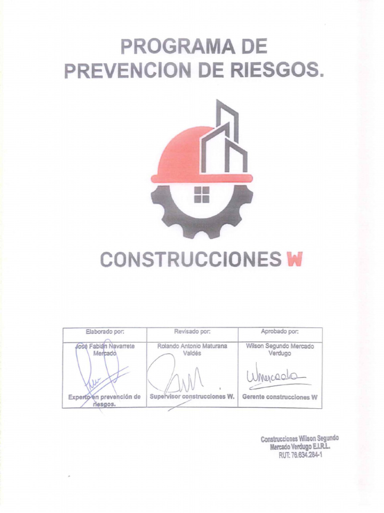 Programa de Prevencion de Riesgos CONSTRUCCIONES W. | PDF