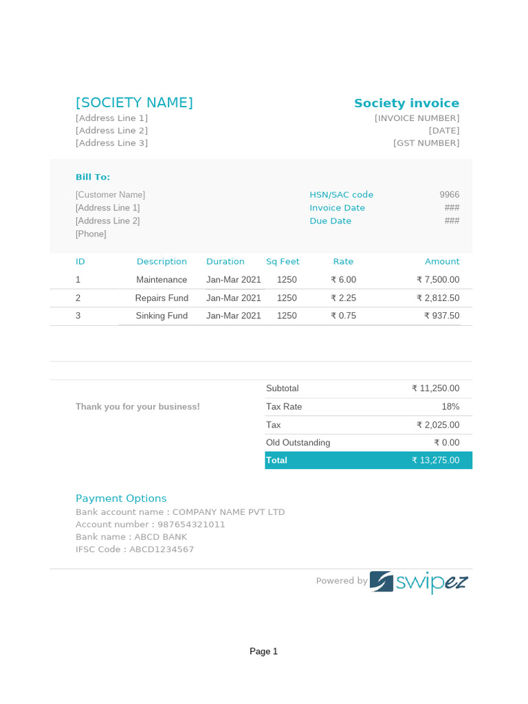 Housing Society Invoice Template | PDF