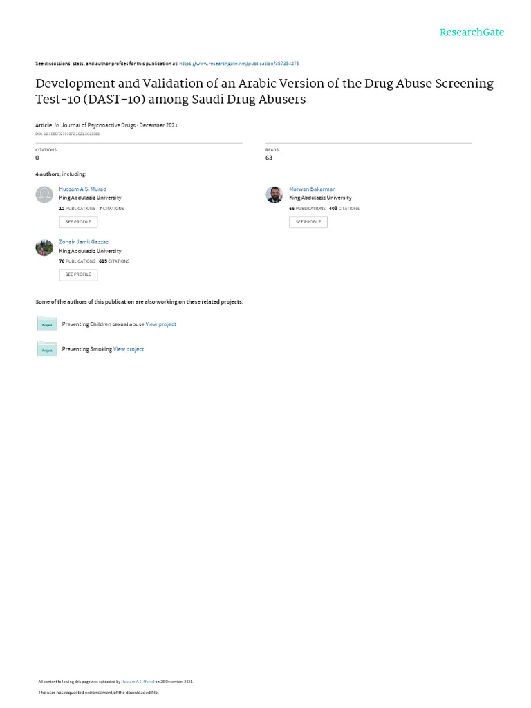Development and Validation of An Arabic Version of The Drug Abuse ...