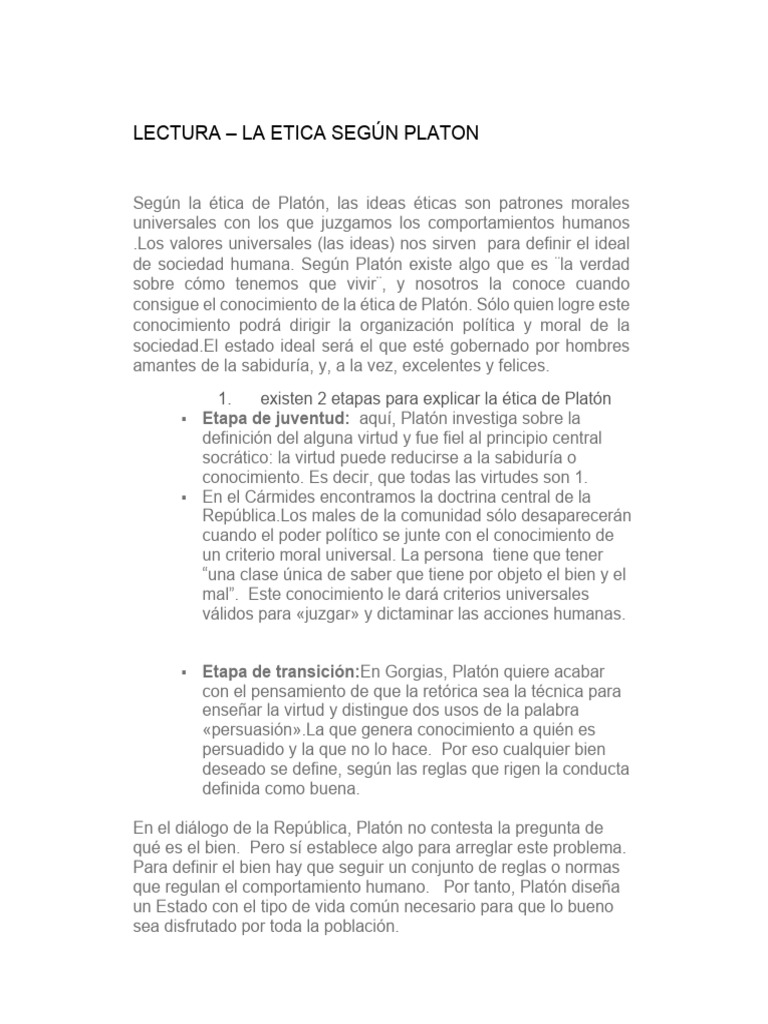 La Etica, Segun Platon | PDF