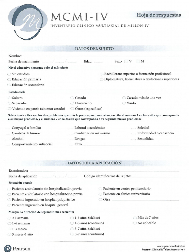 Hoja Respuesta Mcmi-IV 1 | PDF