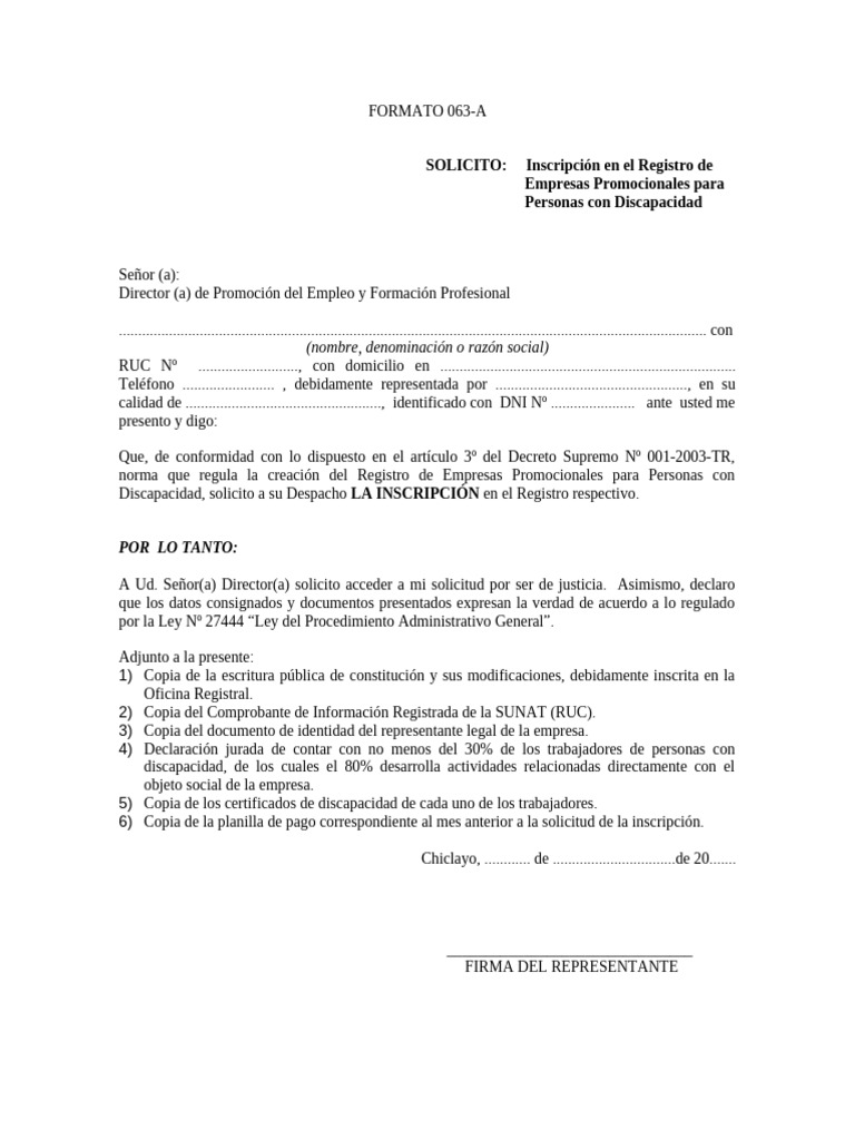 PERSONA JURIDICA F-063 Solicito Inscripción en El Registro de Empresas ...