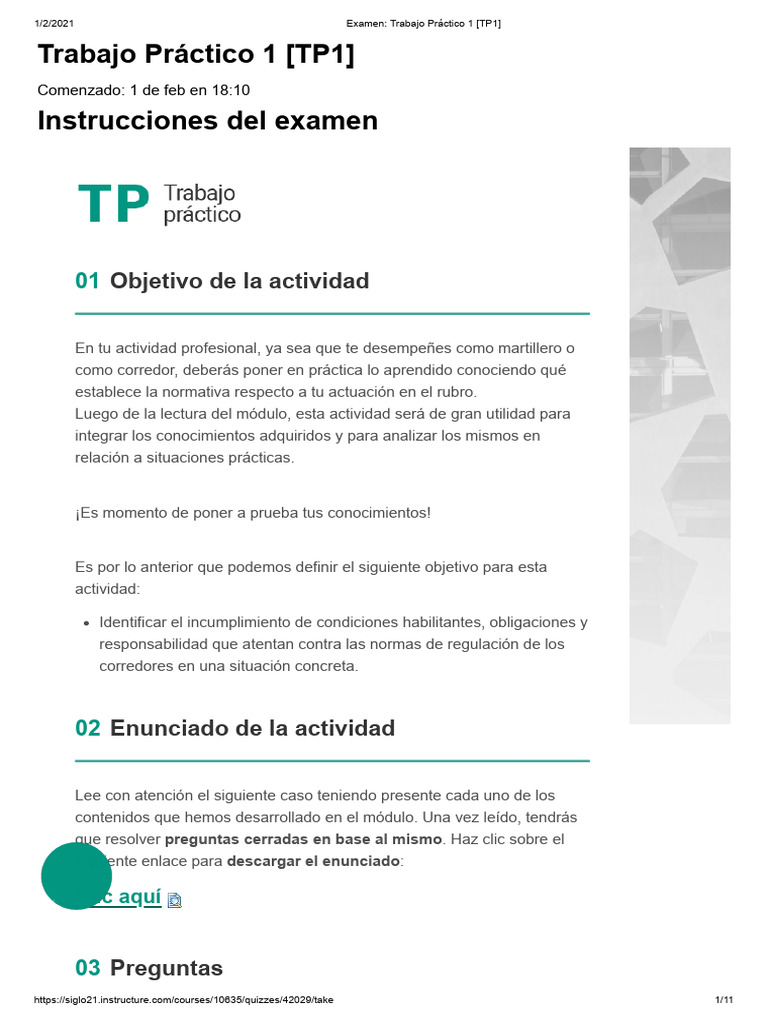 Examen - Trabajo PrÃ¡ctico 1 (TP1) 80.83 | PDF