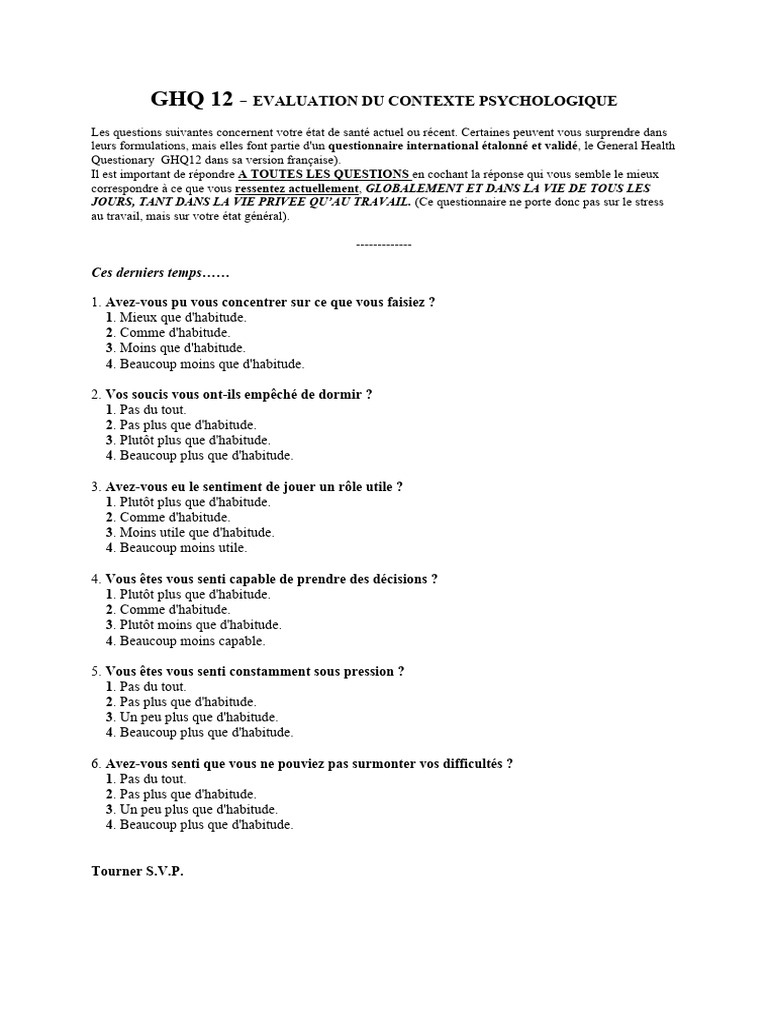 2 Questionnaire Psychologie | PDF