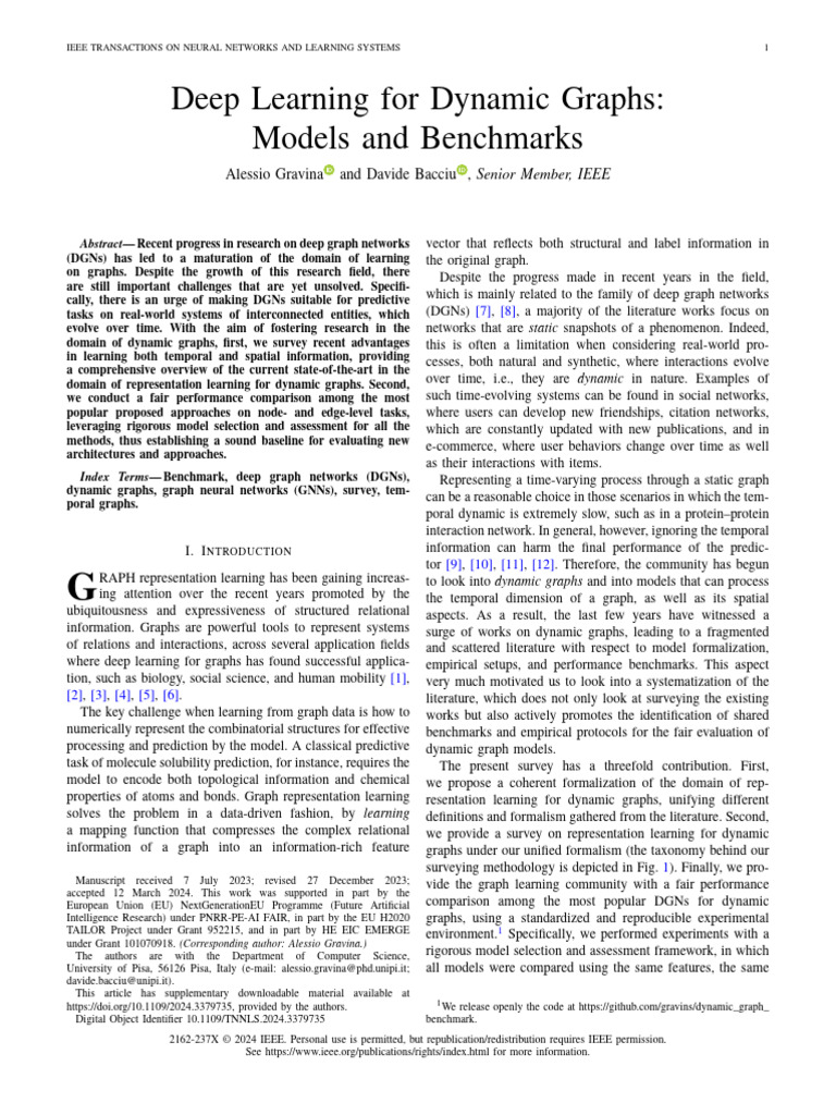 Deep Learning For Dynamic Graphs Models and Benchmarks | PDF
