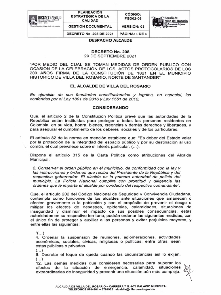 DECRETO No. 208 DE 2021 | PDF