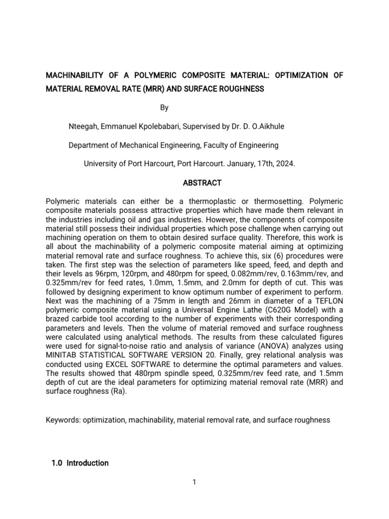 Machinability of A Polymeric Composite Material, 2 | PDF | Composite Material | Machining